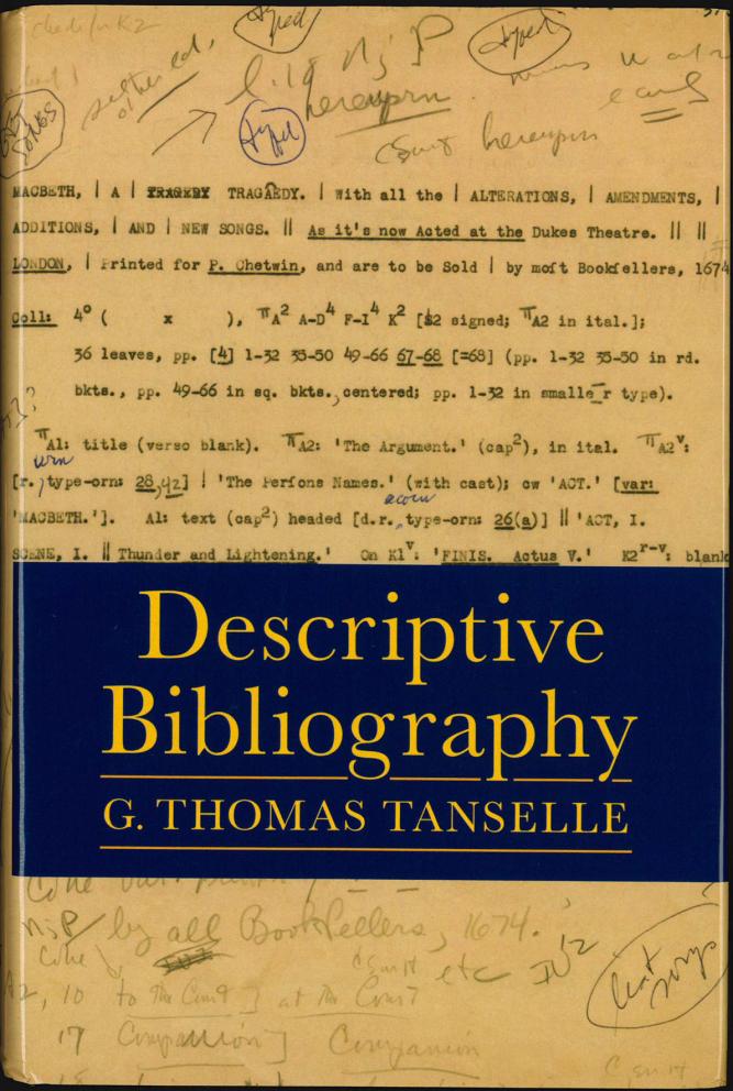 Descriptive Bibliography and A Sample Bibliographical Description ...